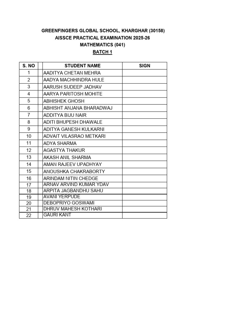 Xii Maths Final Practical Batch (2025-26) | PDF