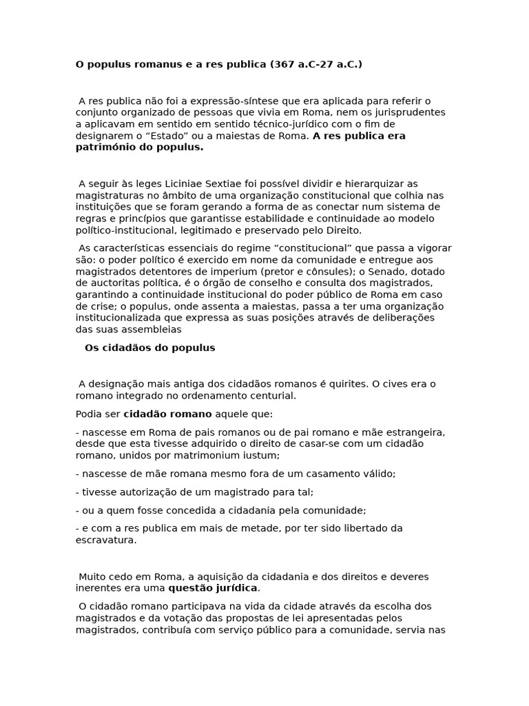 O populus romanus e a res publica | PDF | Civilizações clássicas ...