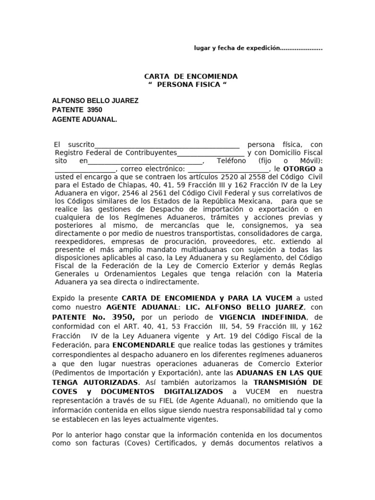 Carta de Encomienda para Agente Aduanal | PDF | aduana | Comercio