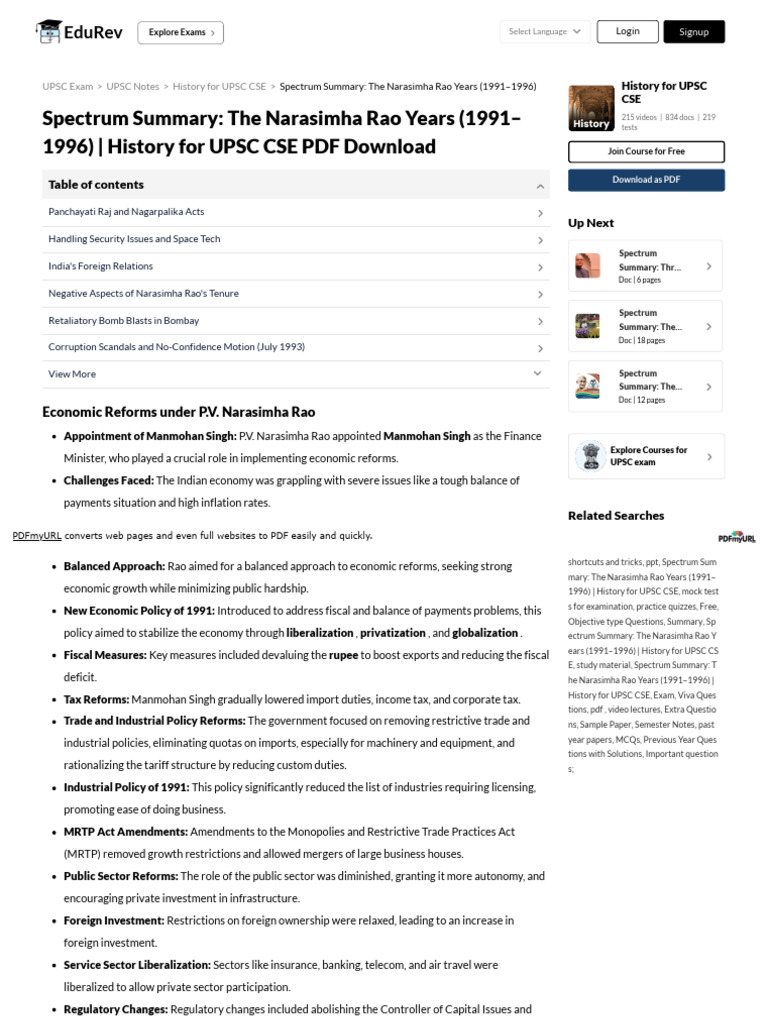 Edurev in Studytube Spectrum Summary the Narasimha Rao Years 199180 ...