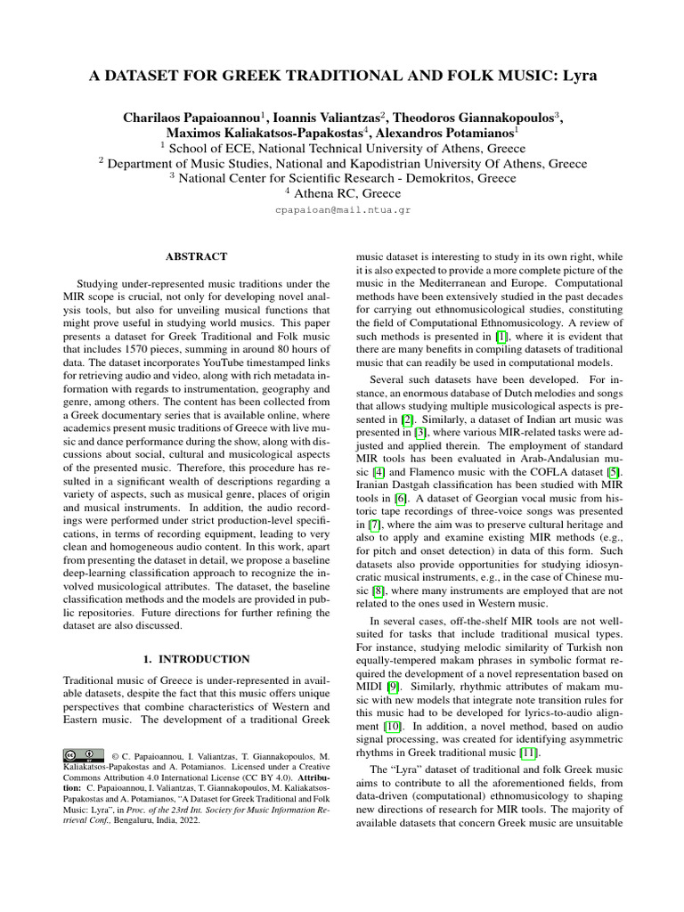 A Dataset for Greek Traditional and Folk Music- Lyra | PDF | Receiver ...
