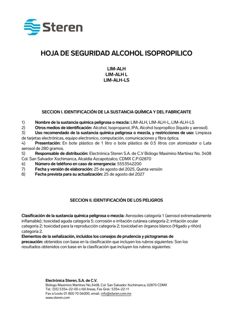 Alcohol isopropilico Steren LIQ | PDF | Agua