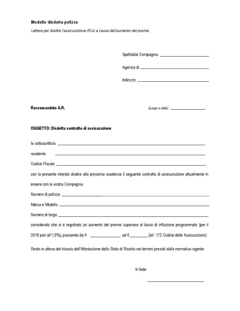 Modello Disdetta Polizza | PDF