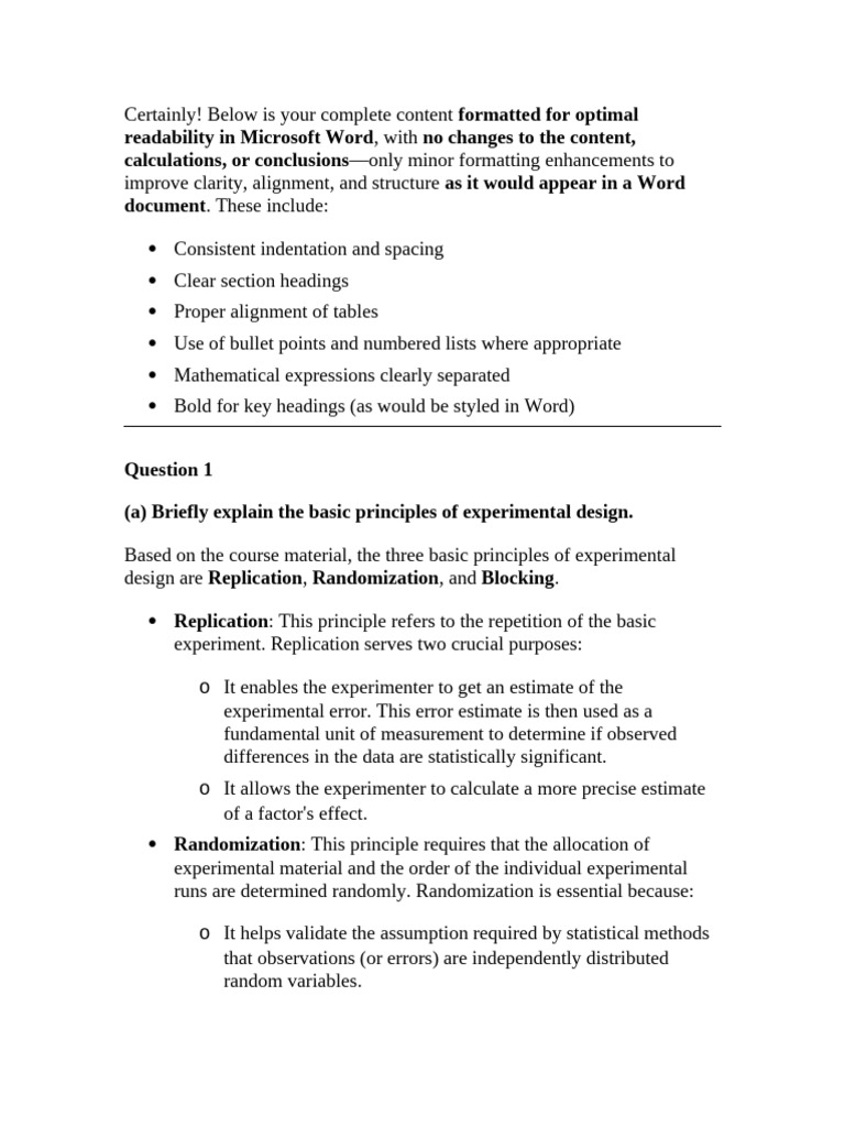 Formatting and Analysis of Experimental Designs | PDF | Mathematical ...