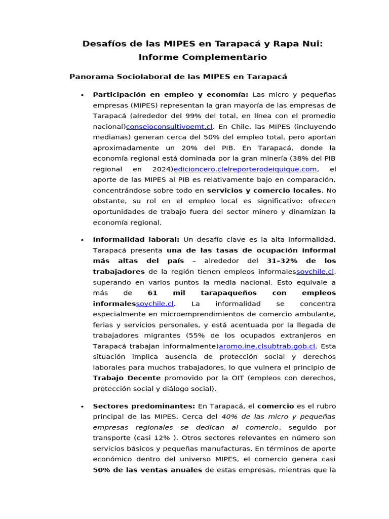 Desafíos de las MIPES en Tarapacá y Rapa Nui | PDF | Turismo | Sustentabilidad