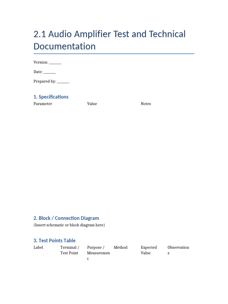 2 1 Audio Amplifier Test Documentation | PDF