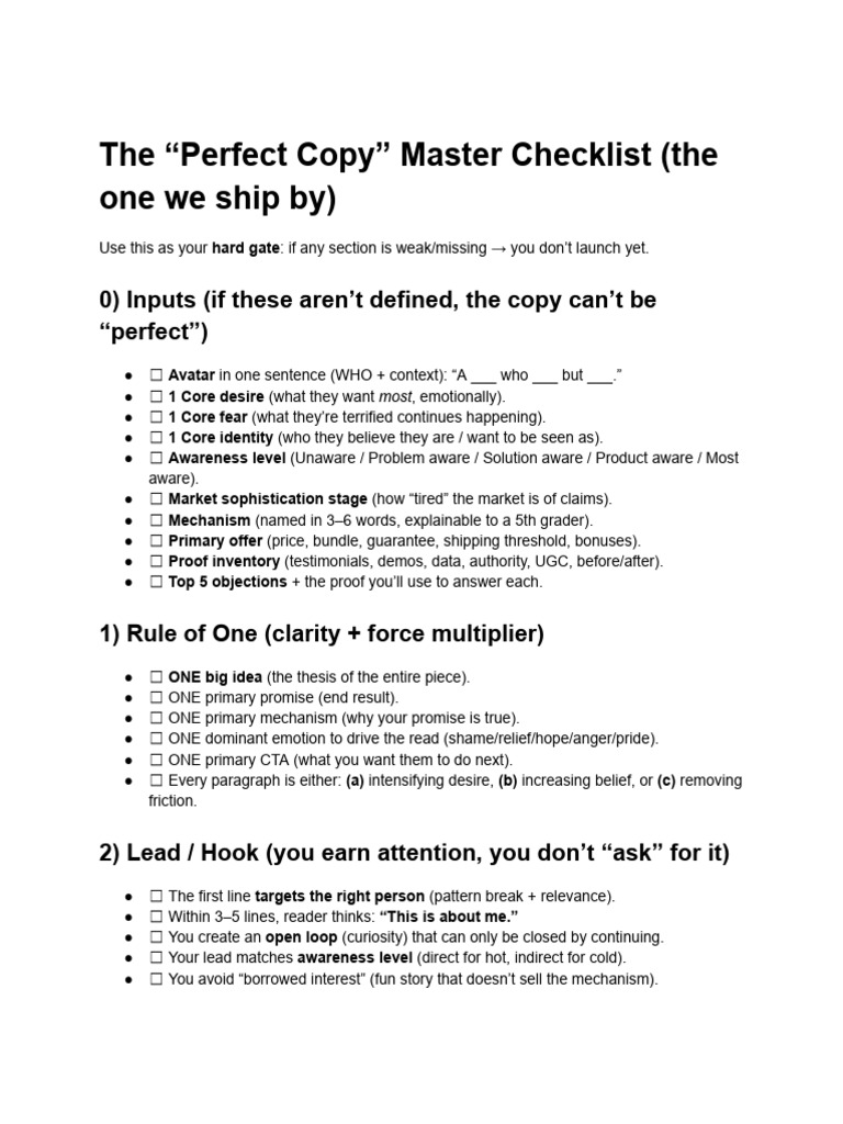 Perfect Copywriting Checklist Guide | PDF | Behavioural Sciences ...