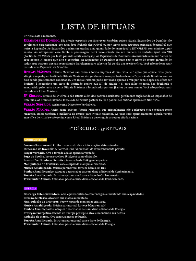 Rituais Ordem Paranormal Homebrew | PDF | Morte | Dor