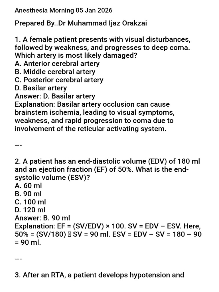 5 Jan Mor Anesthesia Recall by Dr Ijaz | PDF | Anemia | Thorax