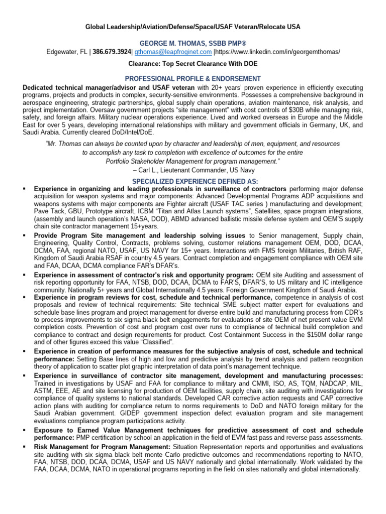 USAF Veteran in Aerospace Program Management | PDF | Atlas (Rocket ...