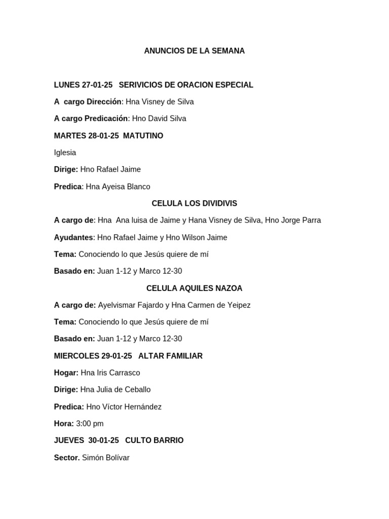 Anuncios de La Semana Cristiana | PDF