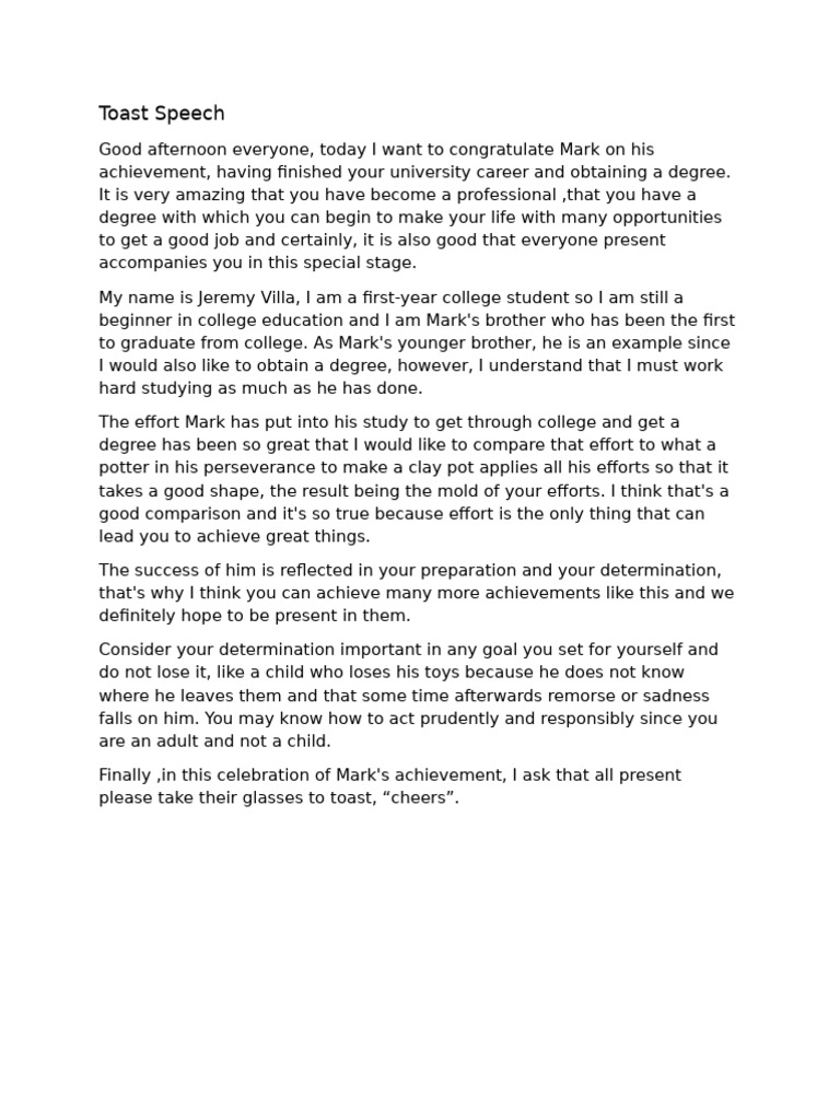Toast Speech for Graduation Celebration | PDF
