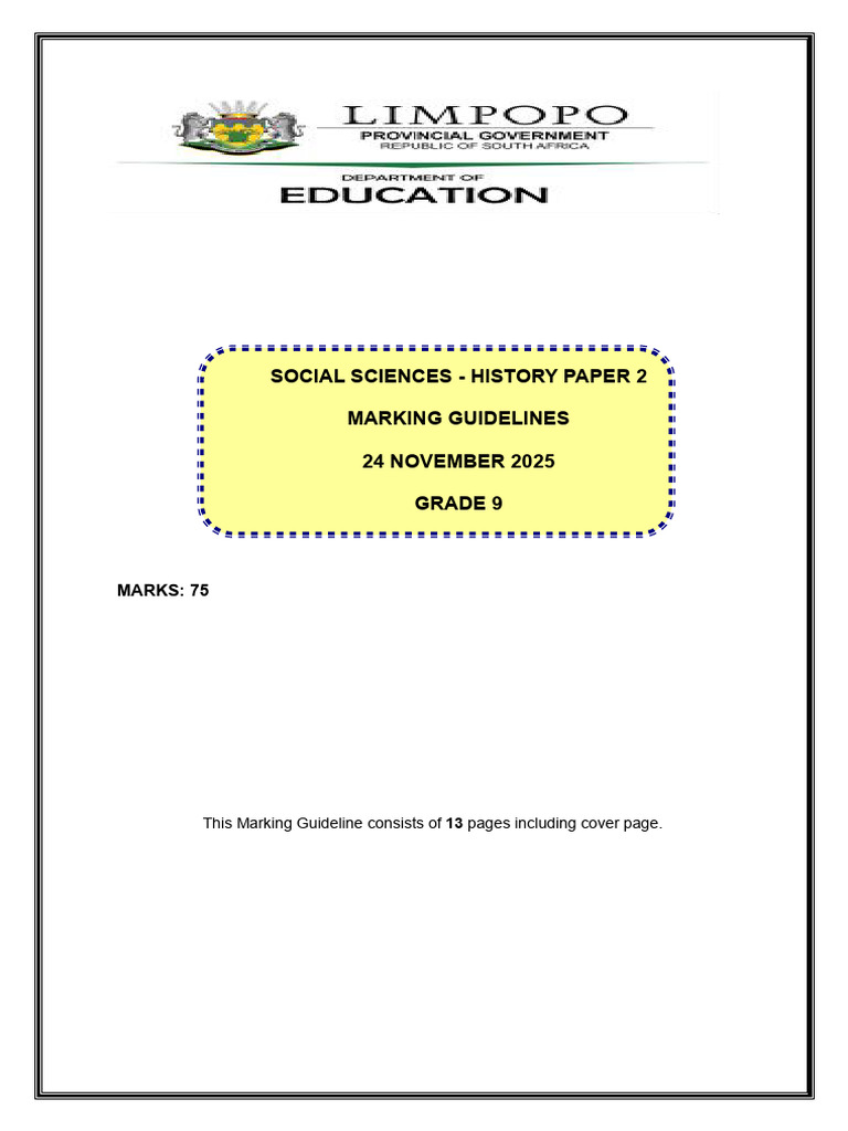 Social Sciences History Grade 9 Nov 2025 Marking Guideline-1 | PDF ...