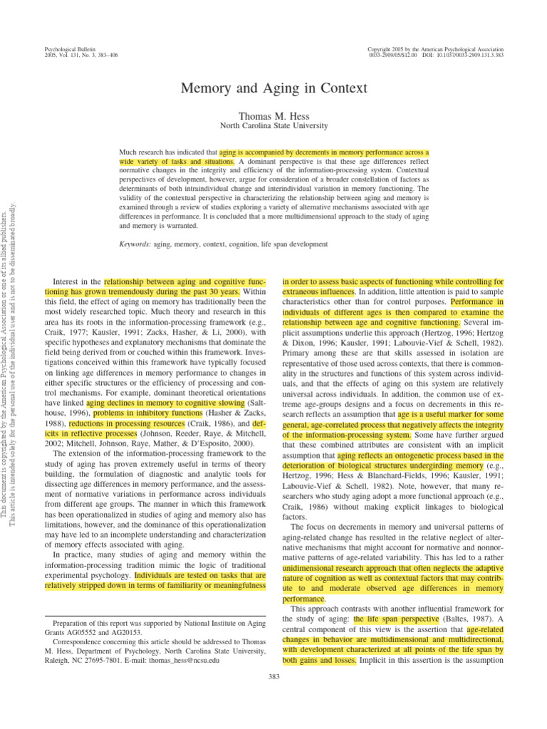 Artículo 2 - Memory and Aging in Context | PDF | Working Memory ...