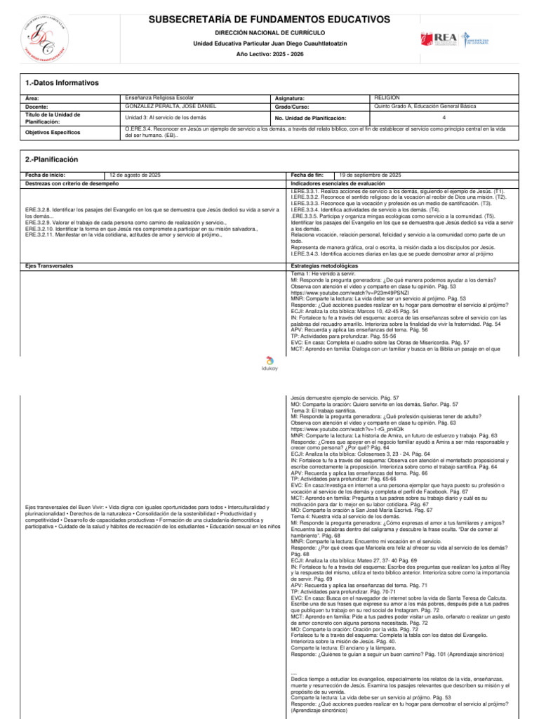 Pud u3 Religión 5egb a Gonzalez Peralta | PDF | Jesús | Oración