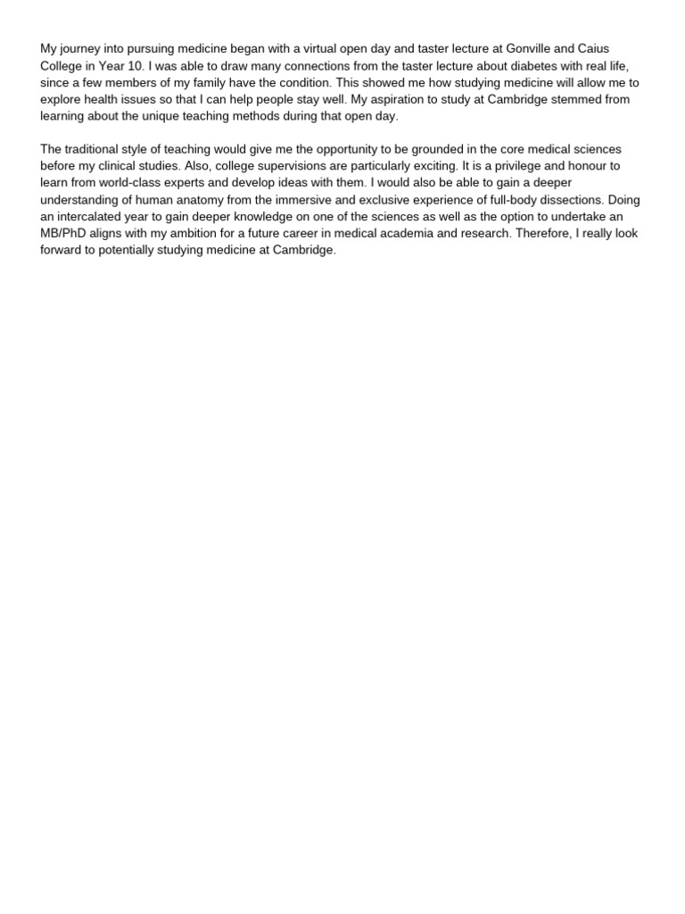 My Cambridge Application Mini Personal Statement | PDF