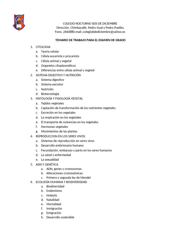 Temario de examen de grado Biología (2) | PDF | Dominancia (Genética) | Biología