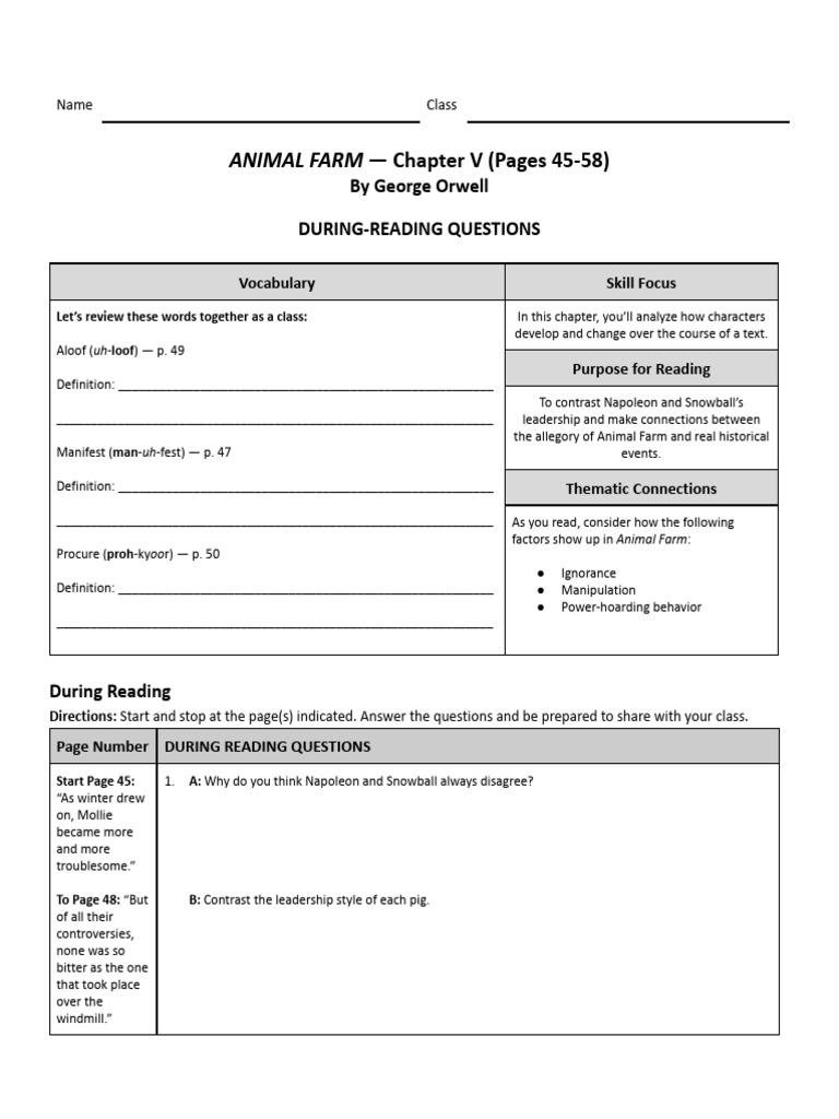 Animal Farm Chapter V Analysis Guide | PDF