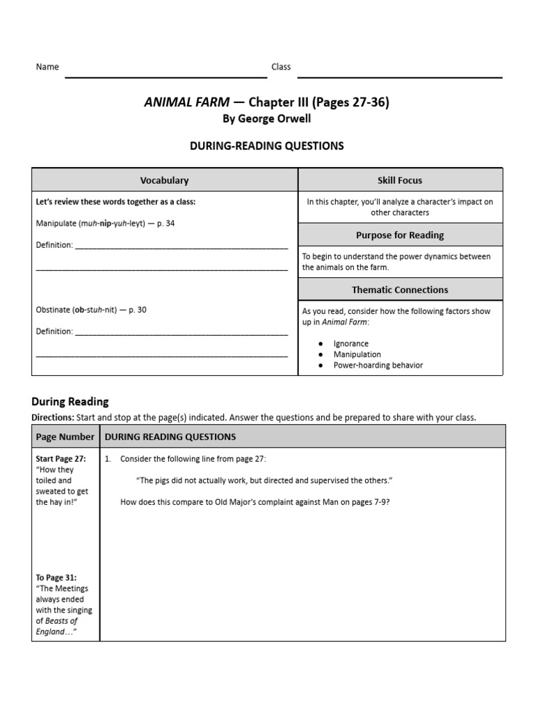 Animal Farm Chapter 3 Study Guide | PDF