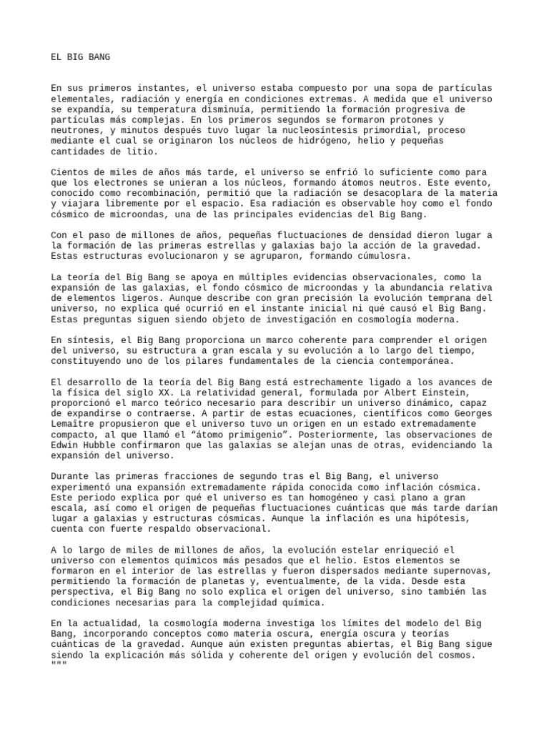 Origen y evolución del universo: Big Bang | PDF | Big Bang | Universo