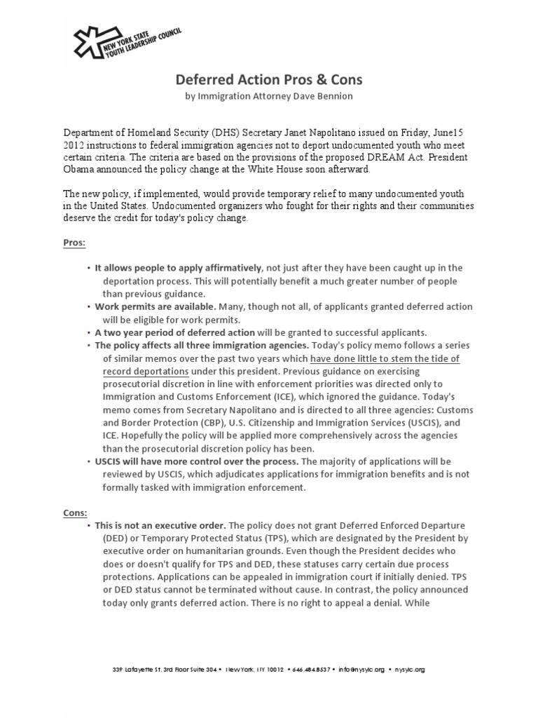 Deferred Action Pros & Cons | United States Citizenship And Immigration ...