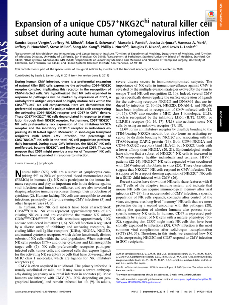 CD57+NKG2Chi NK Cells in CMV Infection | PDF | Natural Killer Cell ...