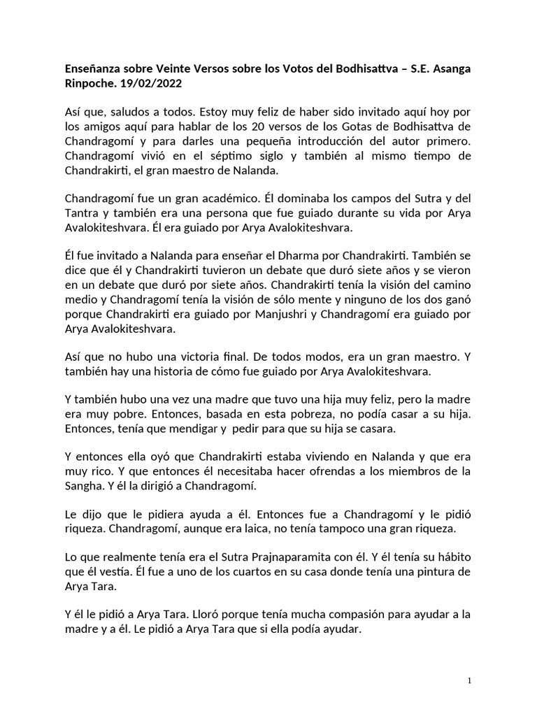 Enseñanza Sobre Veinte Versos Sobre Los Votos Del Bodhisattva – S.E ...