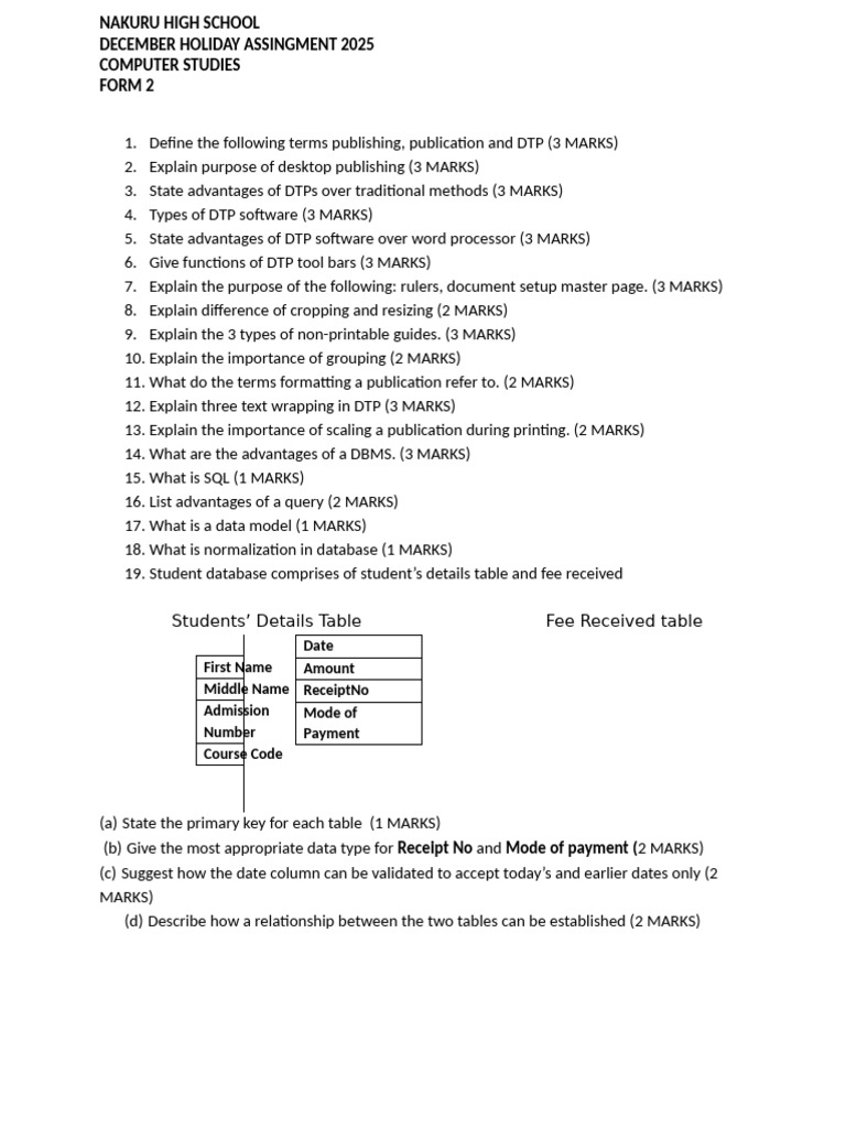 Computer Form 2 Dec Holiday Assignment | PDF | Databases | Computing