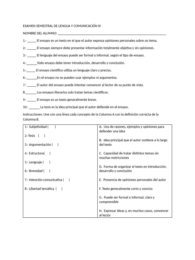 Examen de Ensayo y Comunicación III | PDF | Ensayos | Escritura