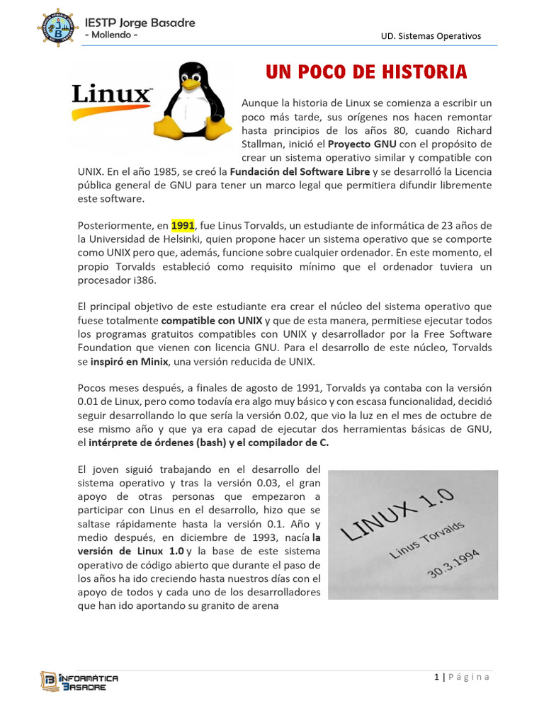 Historia y Características de Linux | PDF | Sistema operativo | Ñu