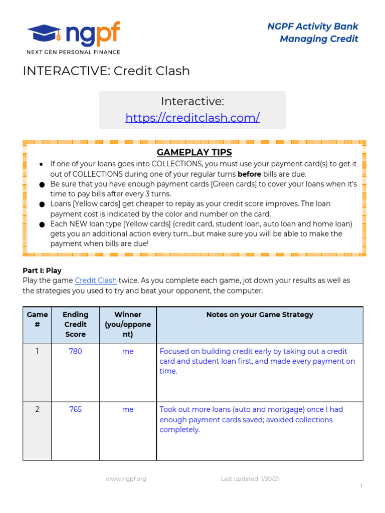 Credit Clash Game Strategies and Tips | PDF | Credit | Finance & Money ...