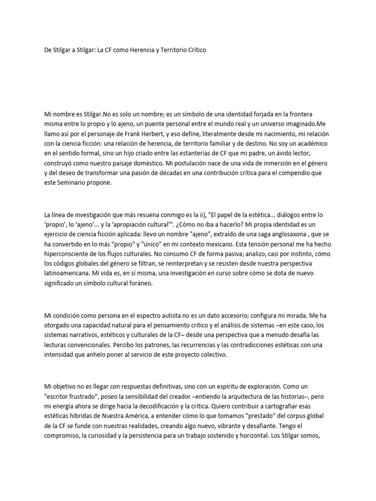 De Stilgar a Stilgar La CF Como Herencia y Territorio Crítico | PDF