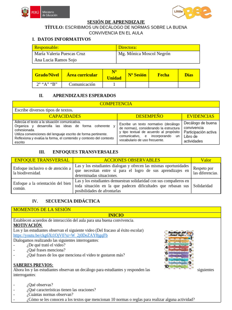 Decálogo de Normas para Aula Convivencial | PDF | Salón de clases ...
