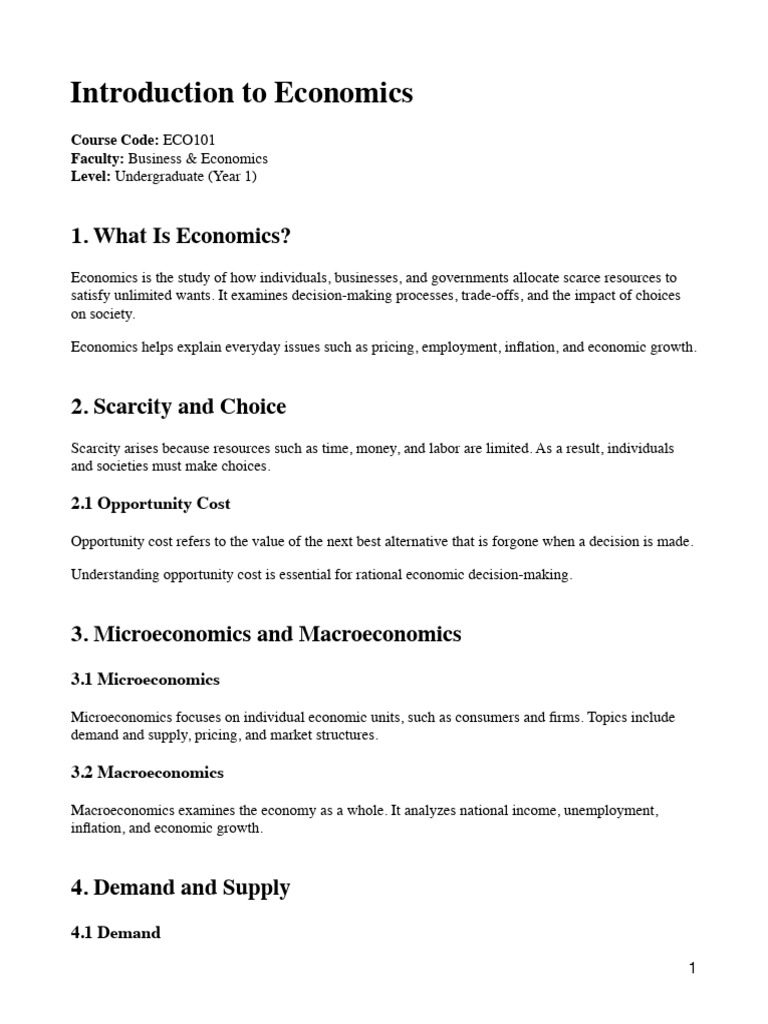 Introduction to Economics Course Overview | PDF | Economics ...