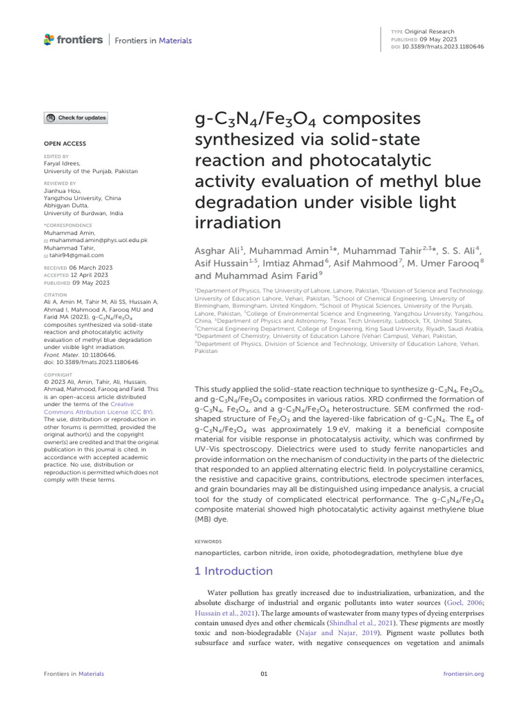 Ali et al. 2023 - g-C3N4-Fe3O4 composi | PDF | Dielectric | Electrical ...