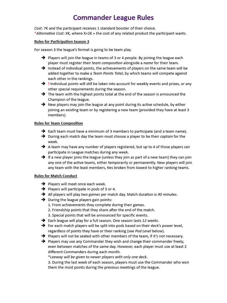 Season 3 Team Play League Rules | PDF