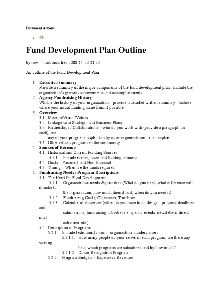 Fund Development Plan Outline | PDF | Fundraising | Budget