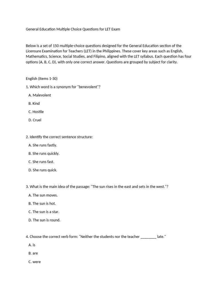 LET Exam General Education Questions | PDF | President Of The ...