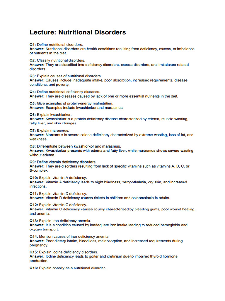Lecture Nutritional Disorders | PDF