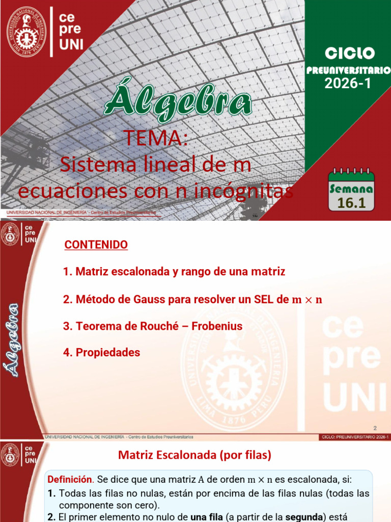 CLASE 16-1 PRE 26-1 (1) | PDF | Matriz (Matemáticas) | Sistema de ecuaciones lineales
