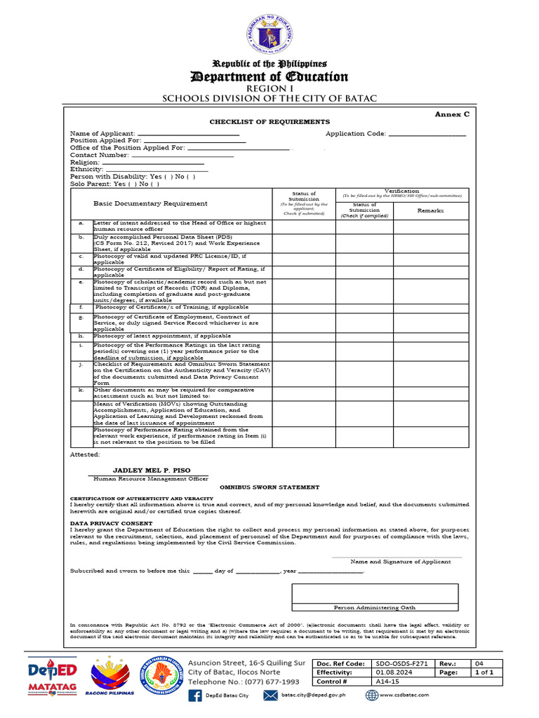 F271_Annex C_Checklist of Requirements and Omnibus Sworn Statement ...