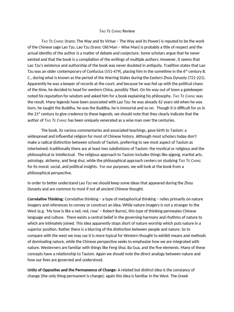 Tao Te Ching Review | PDF | Laozi | Tao Te Ching