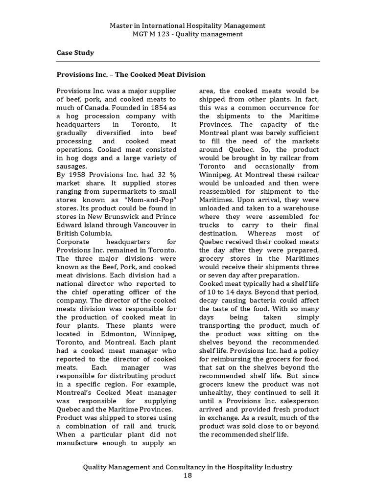 Provisions Inc. Cooked Meat Case Study | PDF | Foods | Food Industry