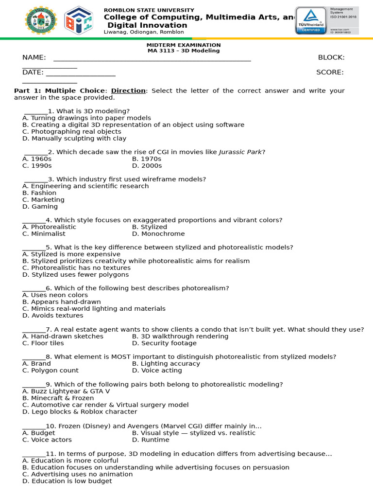 3d Exam | PDF | 3 D Computer Graphics | Blender (Software)