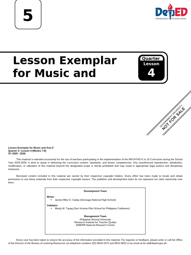 Music and Arts Lesson Plan: Grade 5 | PDF | Philippines | Teachers