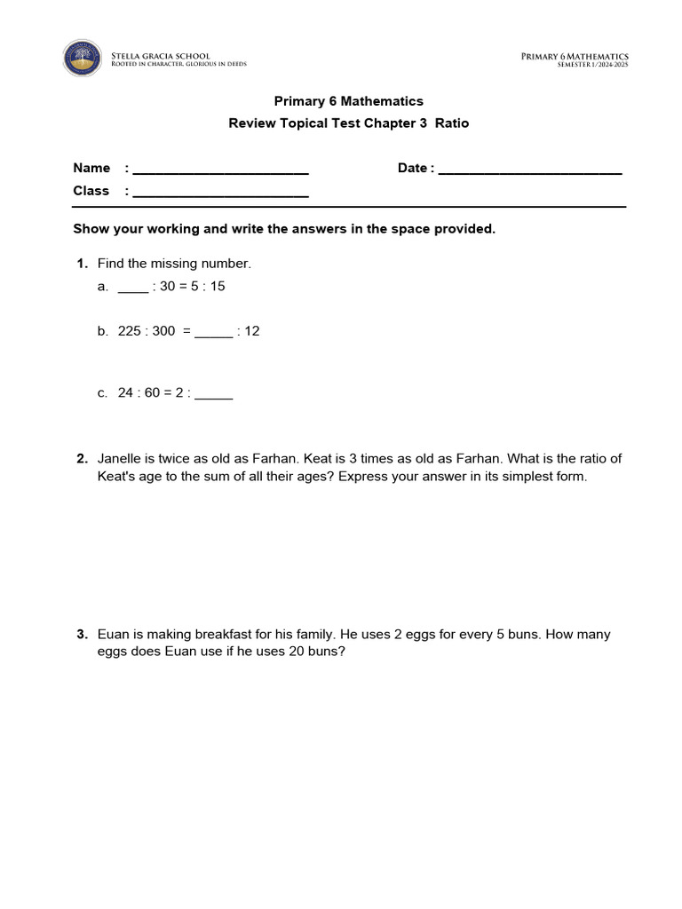 Primary 6 Ratio Mathematics Test | PDF | Chess Openings | Chess