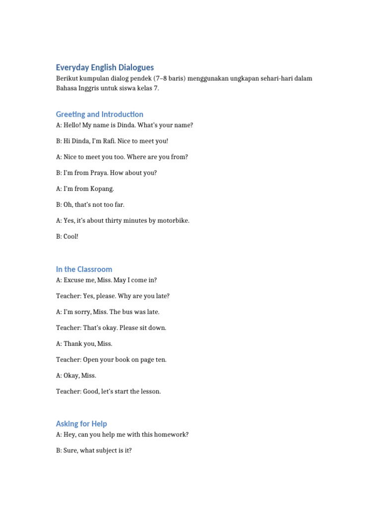 Everyday English Dialogues for Students | PDF
