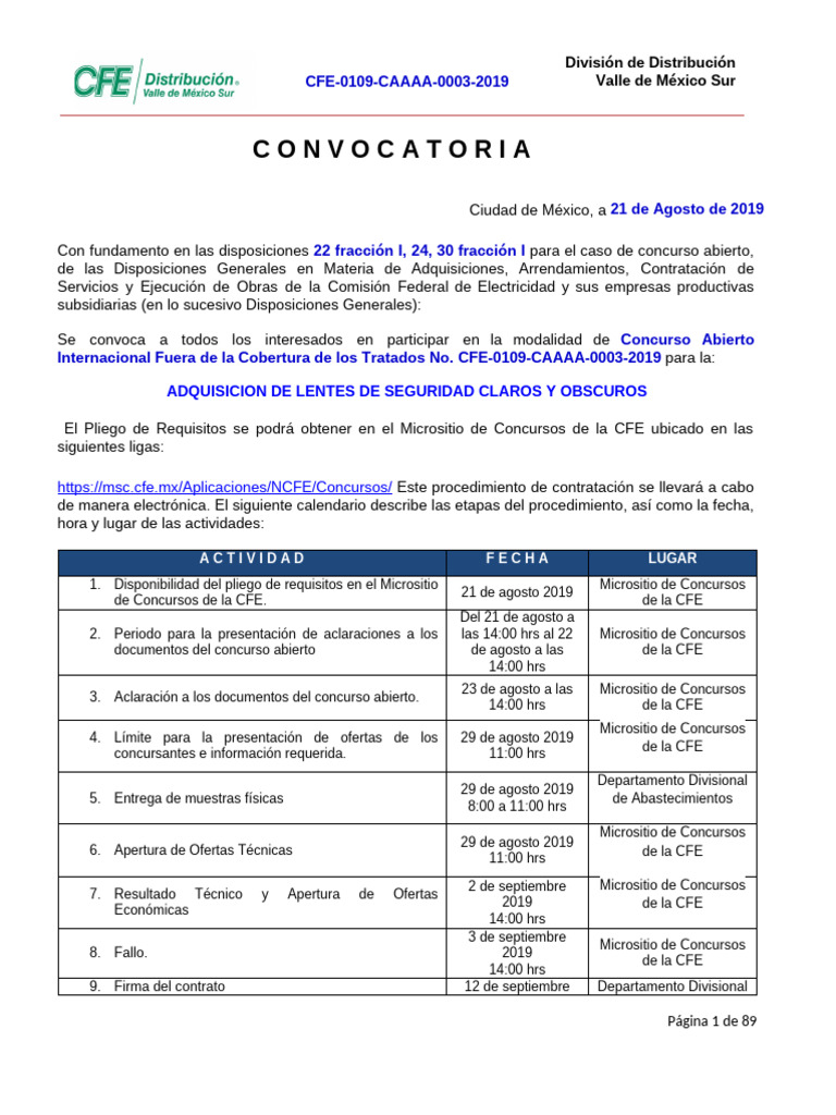 Pliego de requisitos ADQUISICION DE LENTES CORR | PDF | México ...