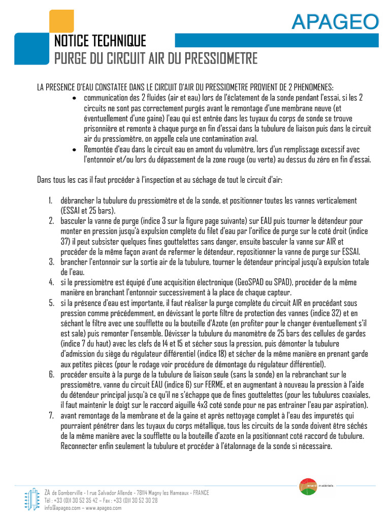 Purge du Circuit Air du Pressiomètre | PDF | Soupape | Gaz