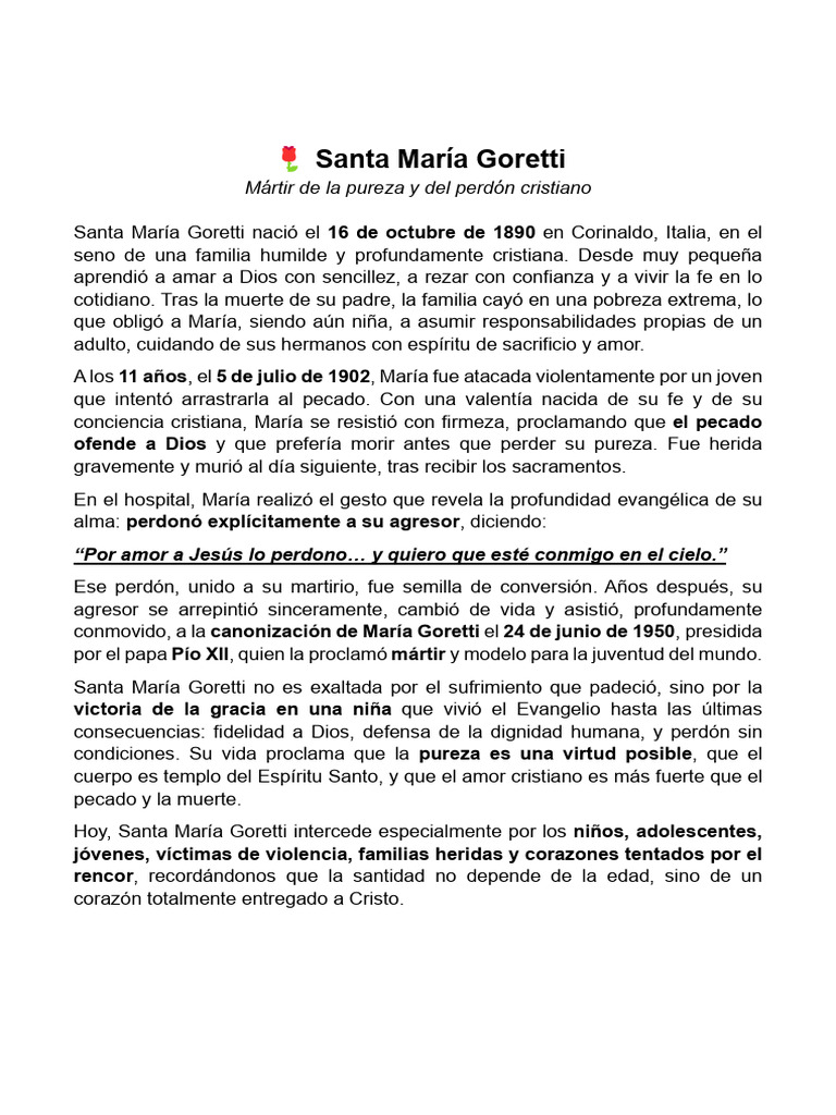 Reseña Santa María Goretti | PDF